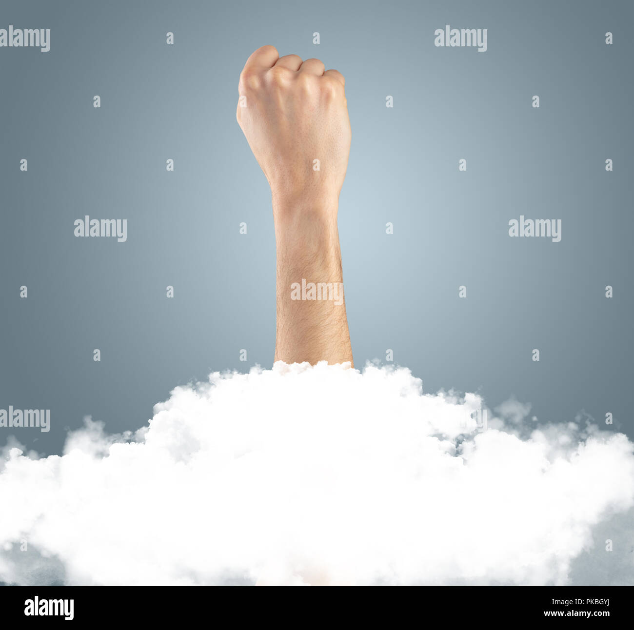 Hand breaking out from the cloud Stock Photo - Alamy