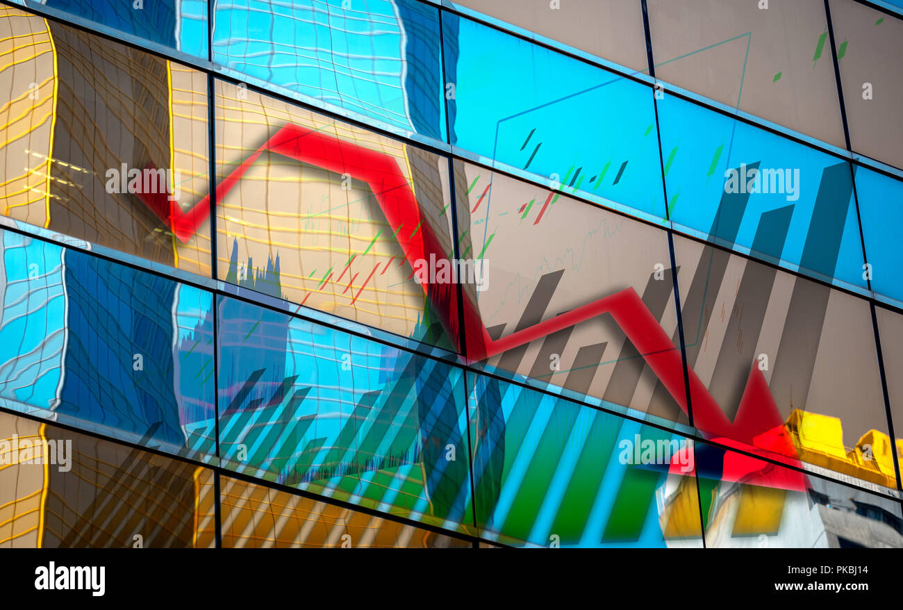 Hong Kong Office buildings with graph red bear chart on background ...