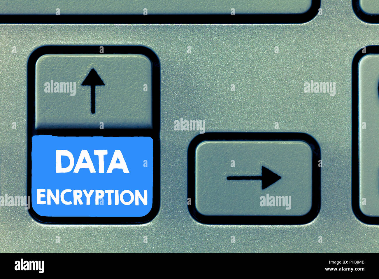 Writing note showing Data Encryption. Business photo showcasing Symmetric key algorithm for the ...