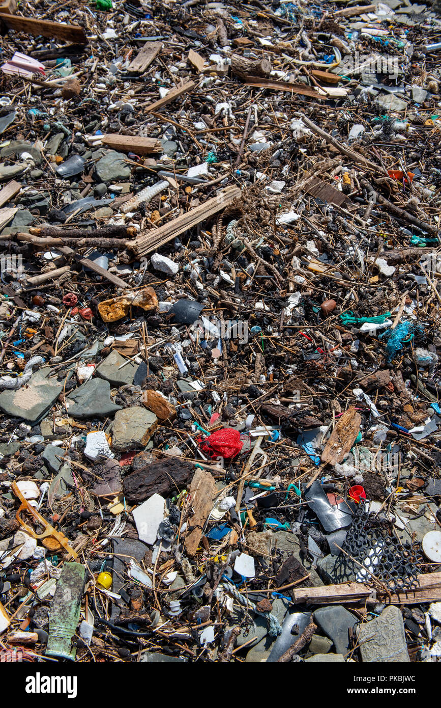 Plastic waste washed up on a beach Stock Photo - Alamy