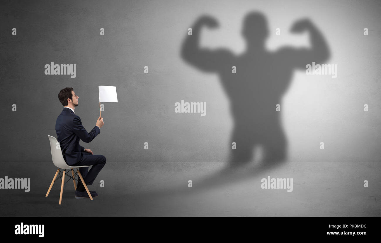 Businessman staying and offering stuffs to a shadow businessman Stock ...