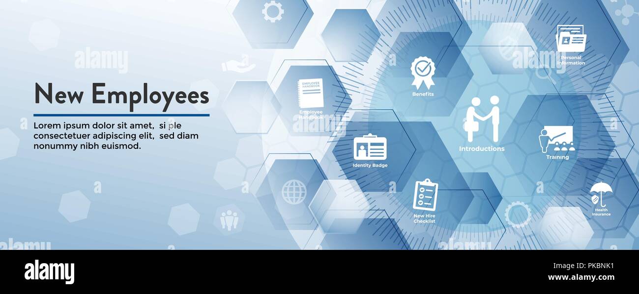 New Employee Hiring Process icon set - handbook, checklist, etc Stock ...
