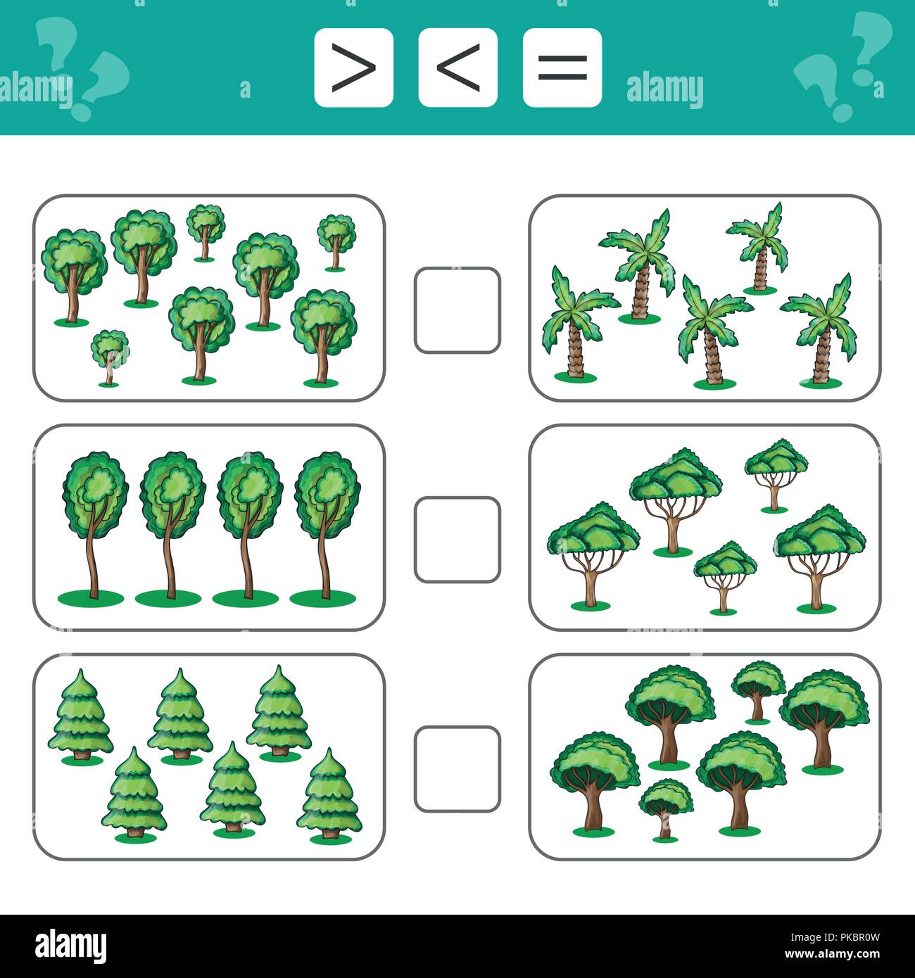 Learning mathematics, numbers - choose more, less or equal. Tasks for ...