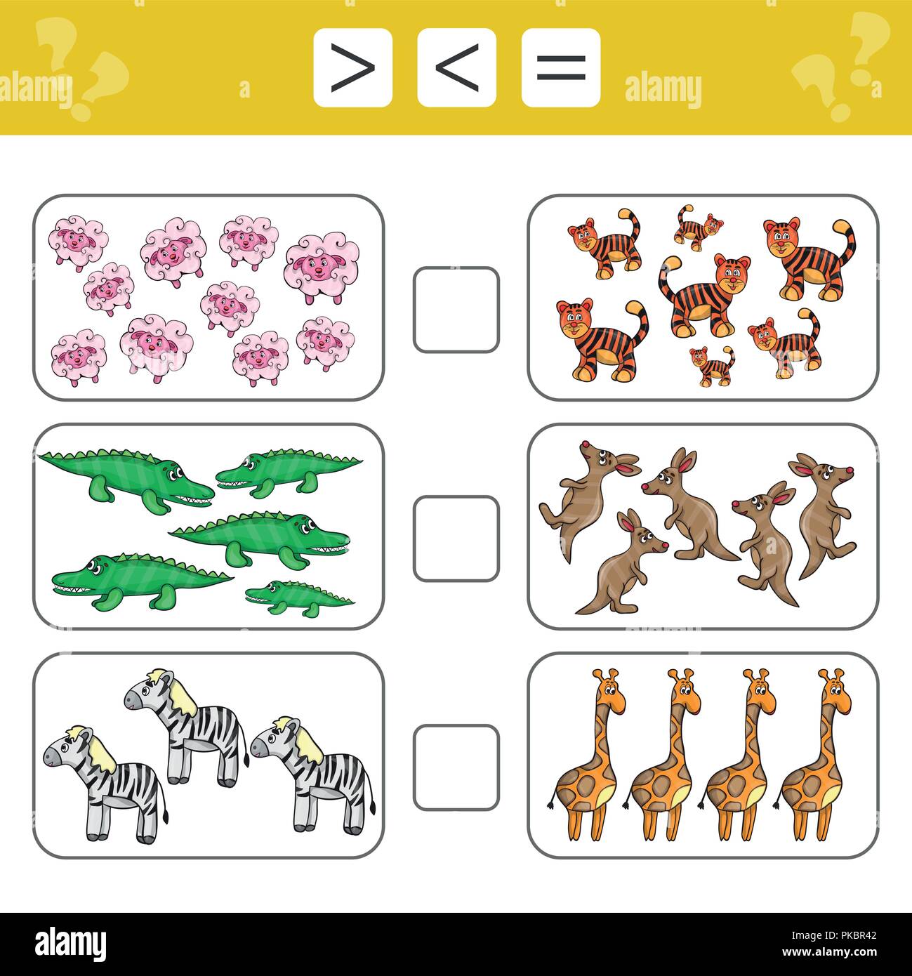Learning mathematics, numbers - choose more, less or equal. Tasks for ...