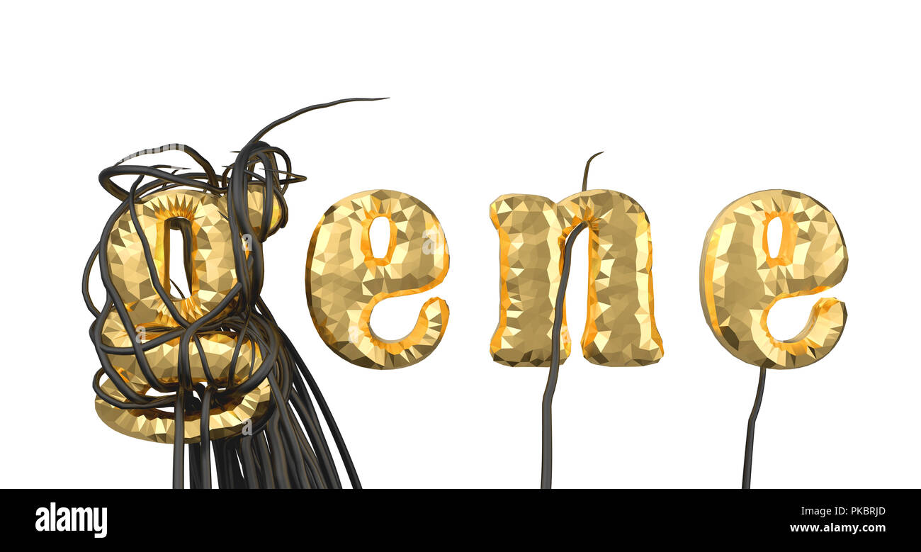 GENE word lettering made with metal steel, platinum silver or gold ...