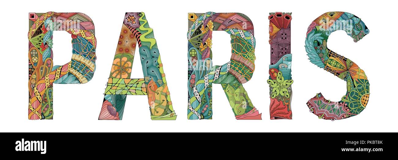 Word PARIS. Vector decorative zentangle object for decoration Stock ...