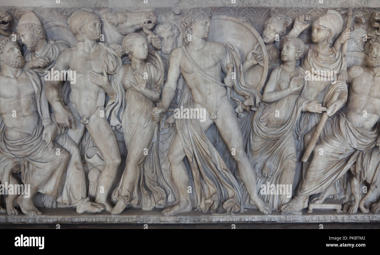 Achilles (C) at the court of King Lycomedes depicted in the Attic ...