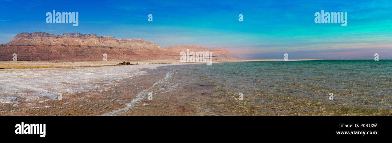 Amazing panoramic Dead Sea with blue and teal colors in the middle of ...