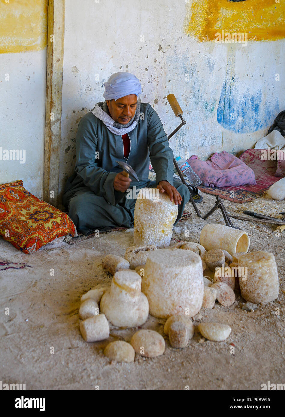 A worker at an Alabaster factory and shop in Egypt, Africa Stock Photo ...