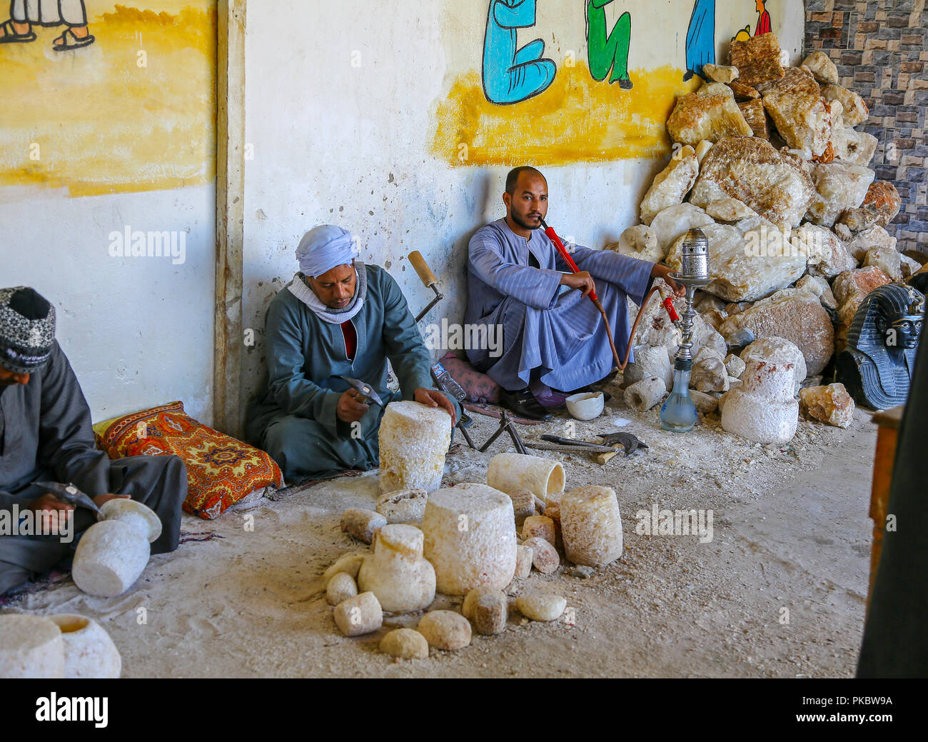 Workers at an Alabaster factory and shop in Egypt, Africa Stock Photo ...