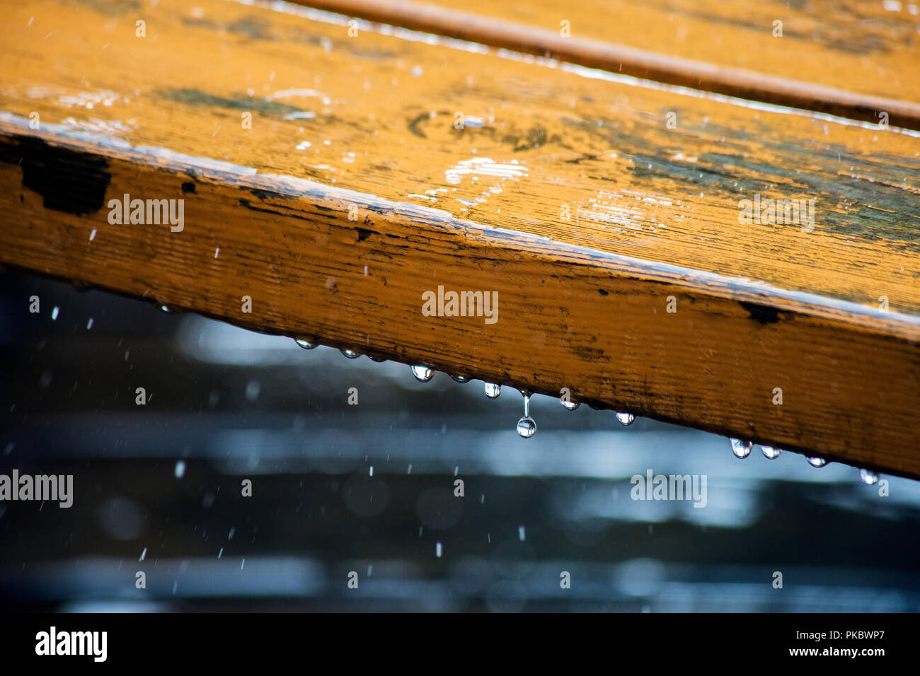Drop of water on wood with raindrop Stock Photo - Alamy