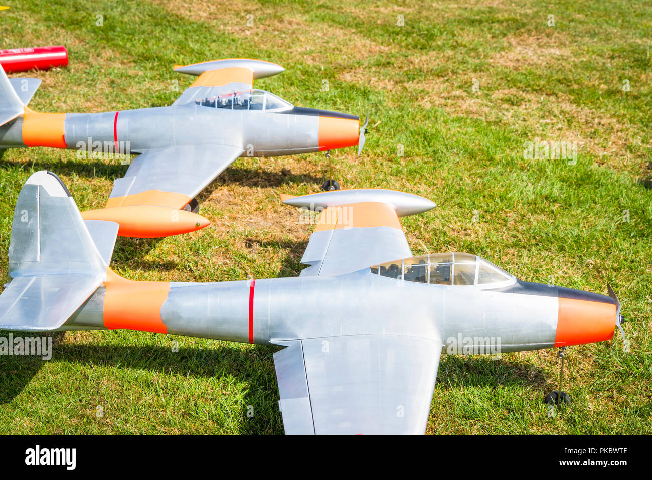Model planes on a green field in the summer waiting for take-off Stock ...
