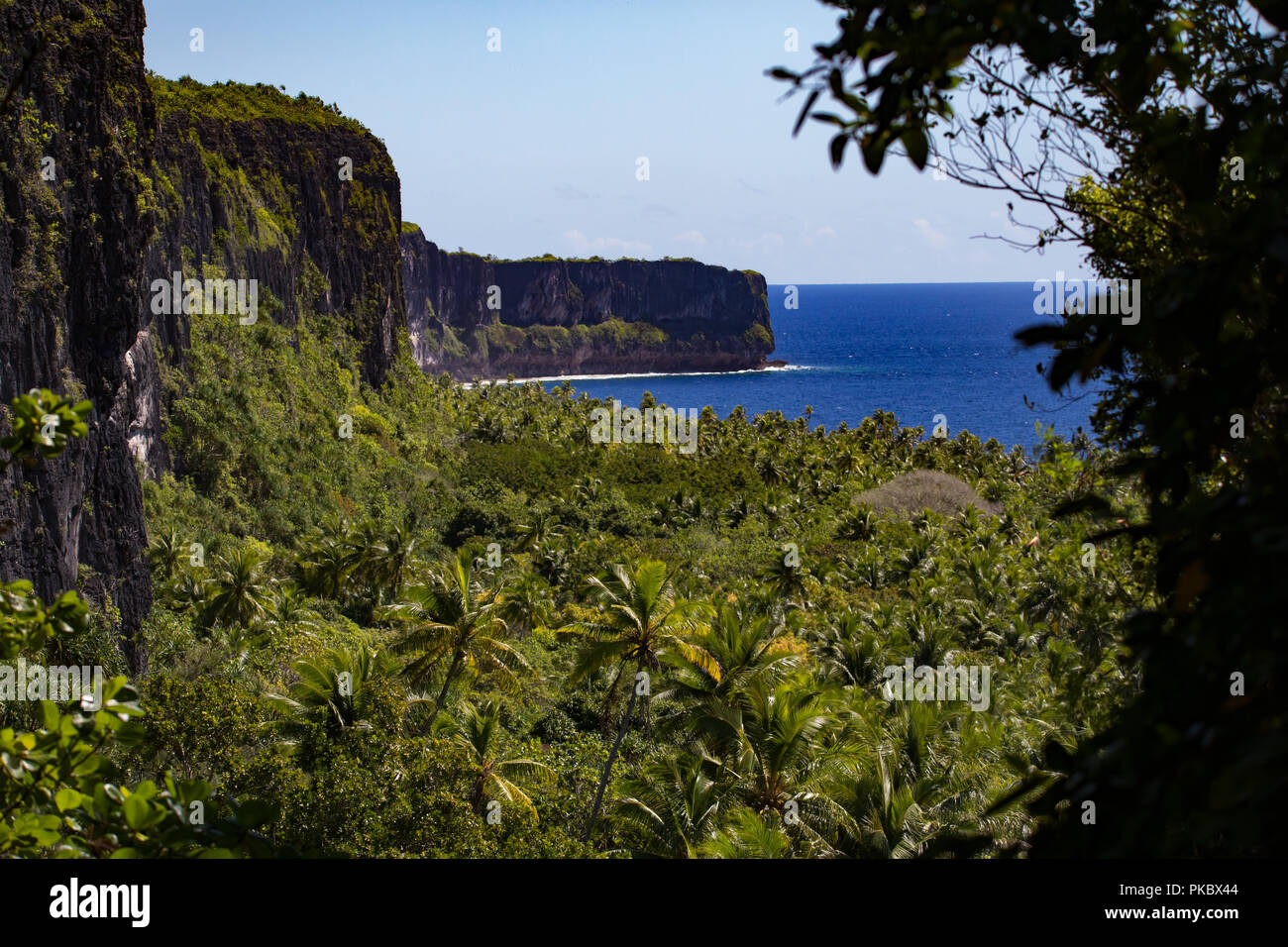 Stunning views of the coastline of the uplifted coral island of Makatea ...
