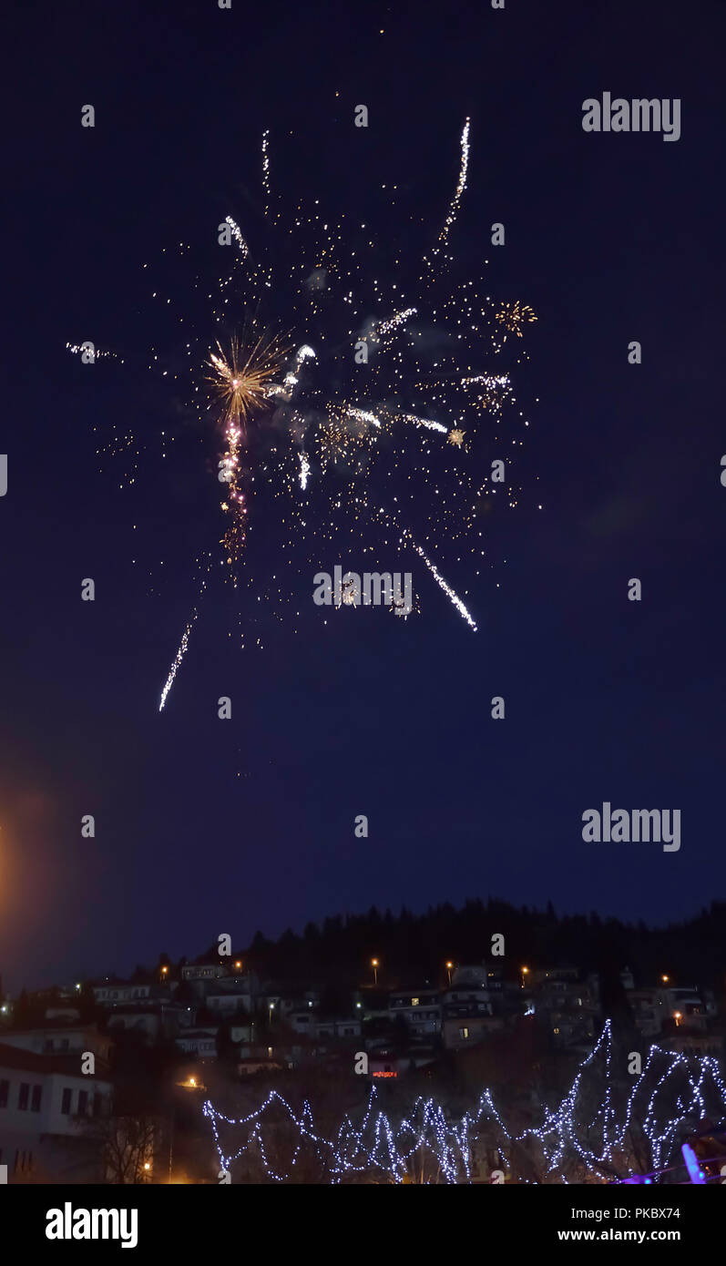 Fireworks for celebrating the traditional custom of Ragoutsaria ...