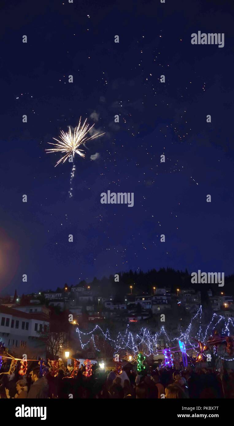 Fireworks for celebrating the traditional custom of Ragoutsaria ...