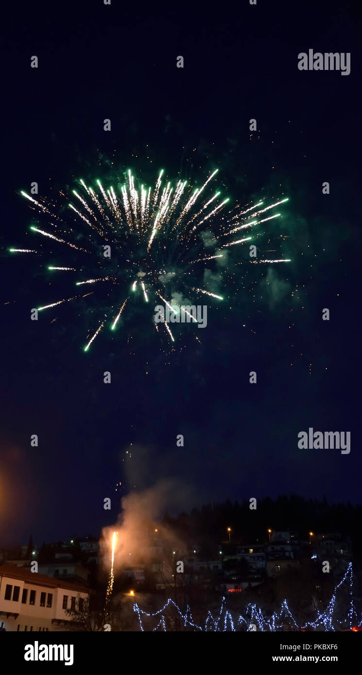 Fireworks for celebrating the traditional custom of Ragoutsaria ...