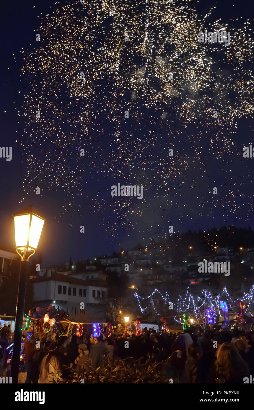 Fireworks for celebrating the traditional custom of Ragoutsaria ...