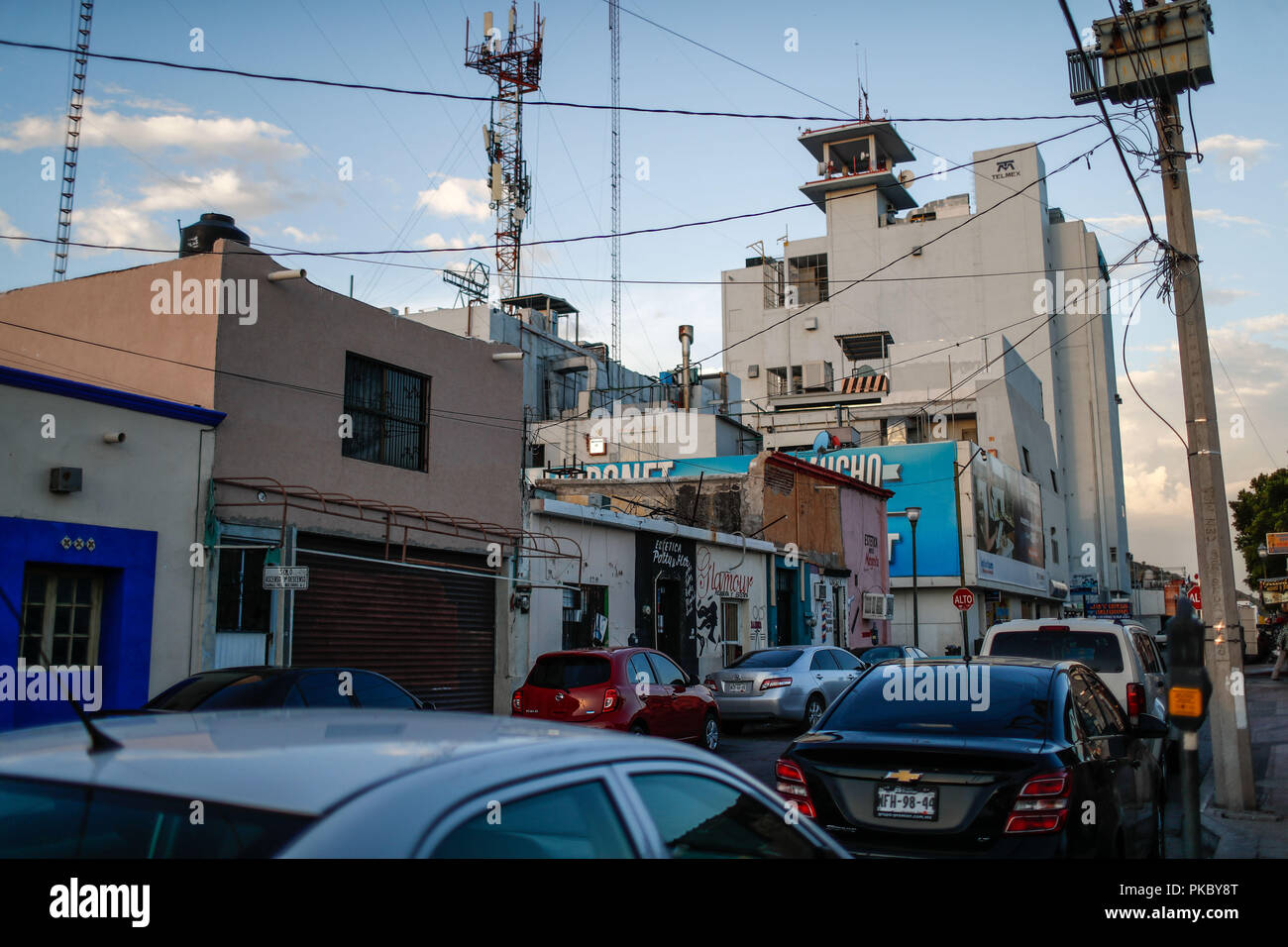 Daily life in the historic center of Hermosillo, Sonora, Mexico. Telmex ...