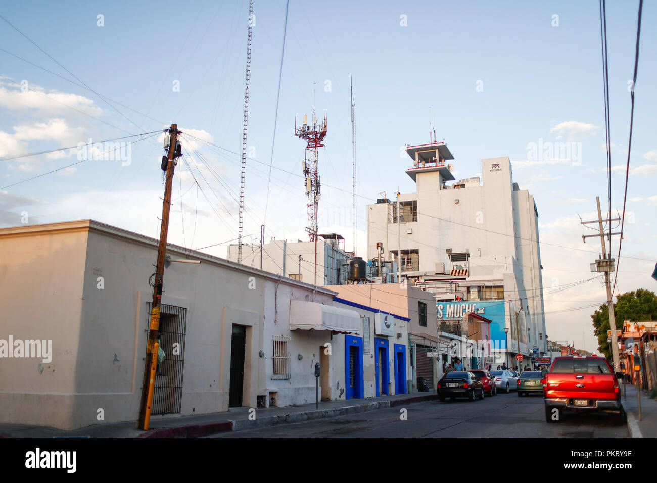 Daily life in the historic center of Hermosillo, Sonora, Mexico. Telmex ...