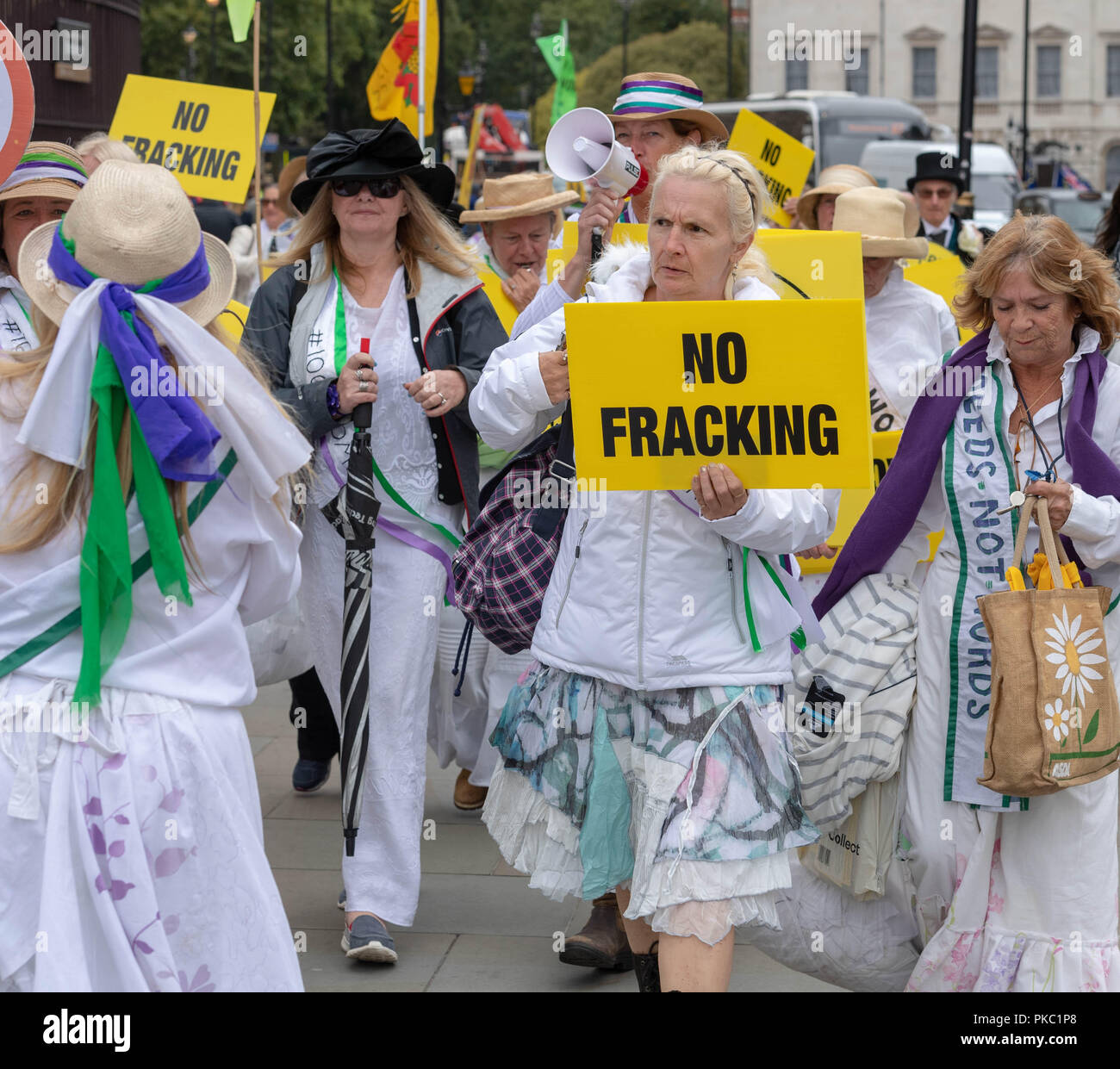 London, 12th September 2018. "Women of Lancashire" dressed as ...