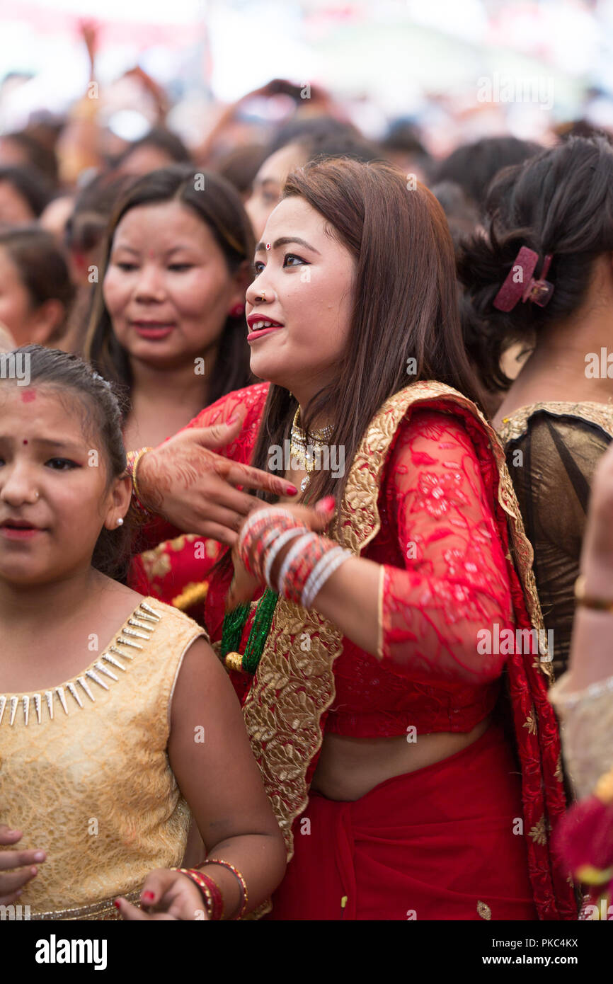 Kathmandu,Nepal - Sep 12,2018: Nepali Hindu Women Dancing at Teej Festival in Kathmandu.Hindu ...
