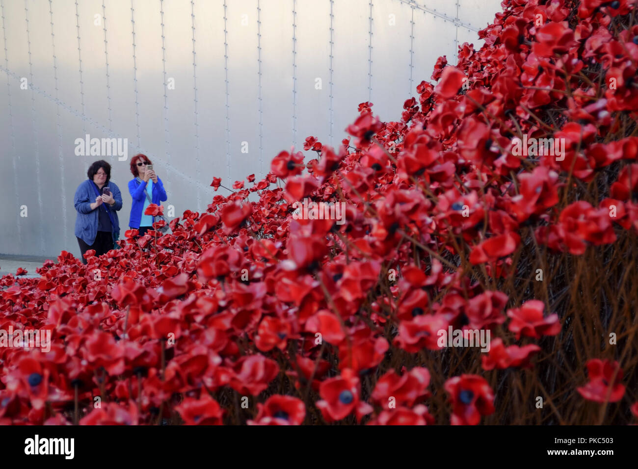 Salford, UK. 12 September 2018. Visitors at Imperial War Museum North ...