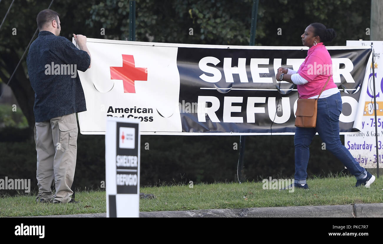 Durham, North Carolina, USA. 12th Sep, 2018. Red Cross volunteers set ...