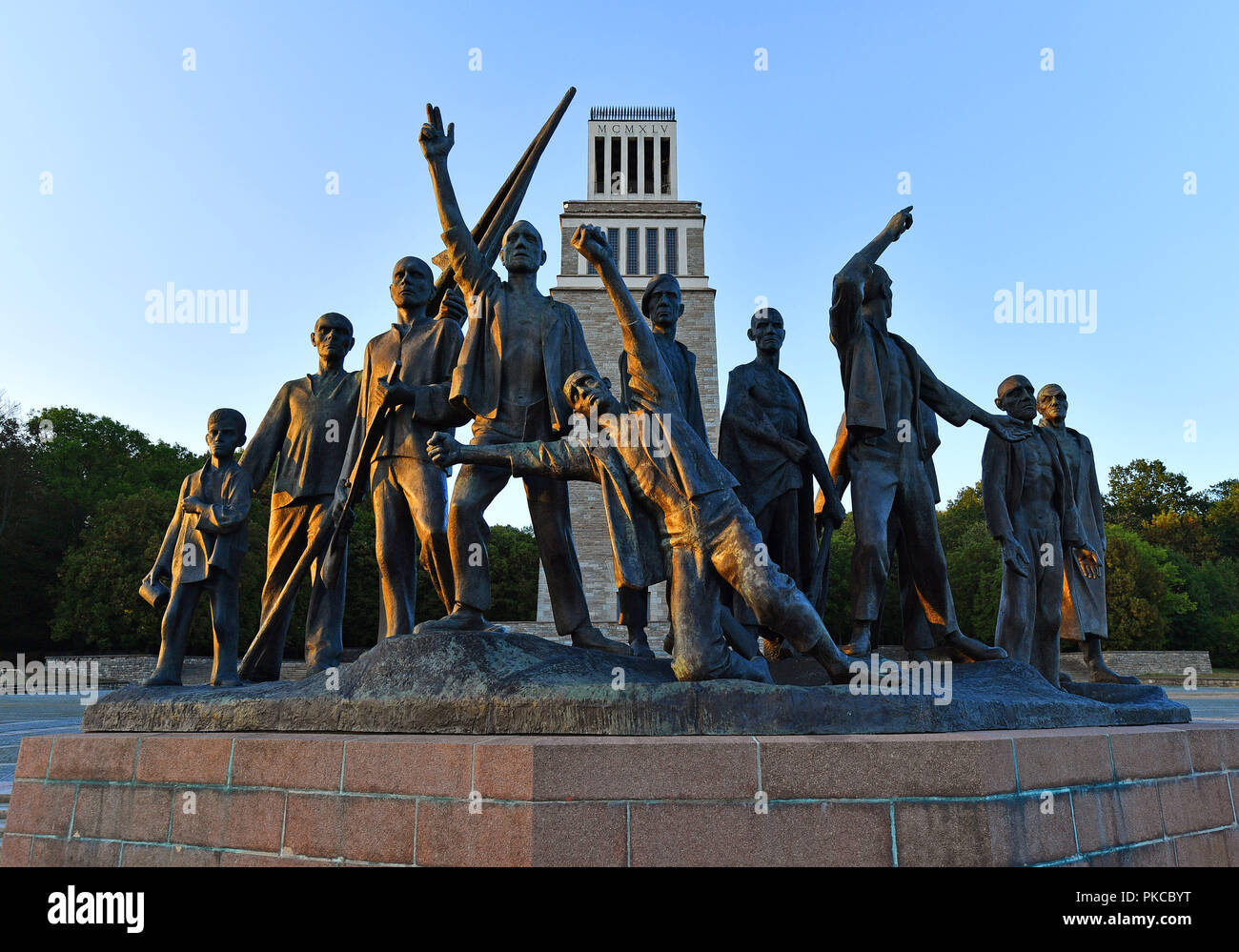 12 September 2018, Thuringia, Weimar: The sculpture of the Buchenwald ...