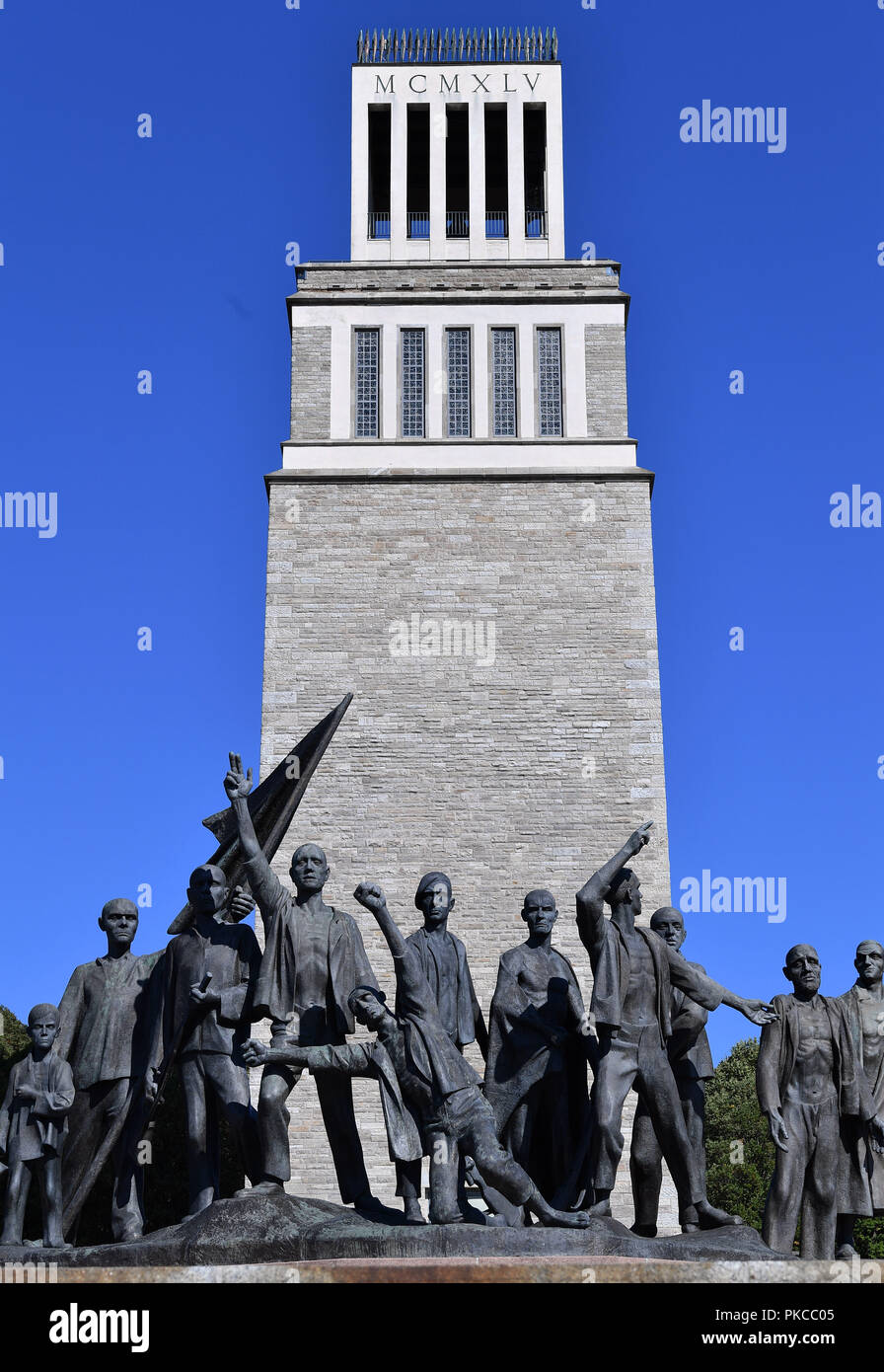 12 September 2018, Thuringia, Weimar: The sculpture of the Buchenwald ...