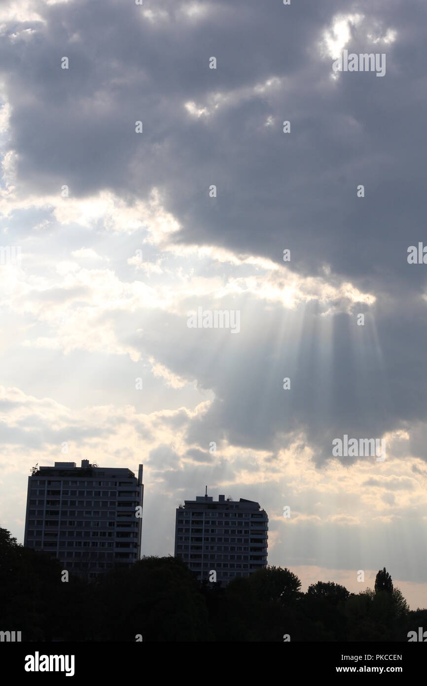 Basel, Switzerland. 12th Sep 2018. Dramatic sky over the Rhine river in ...