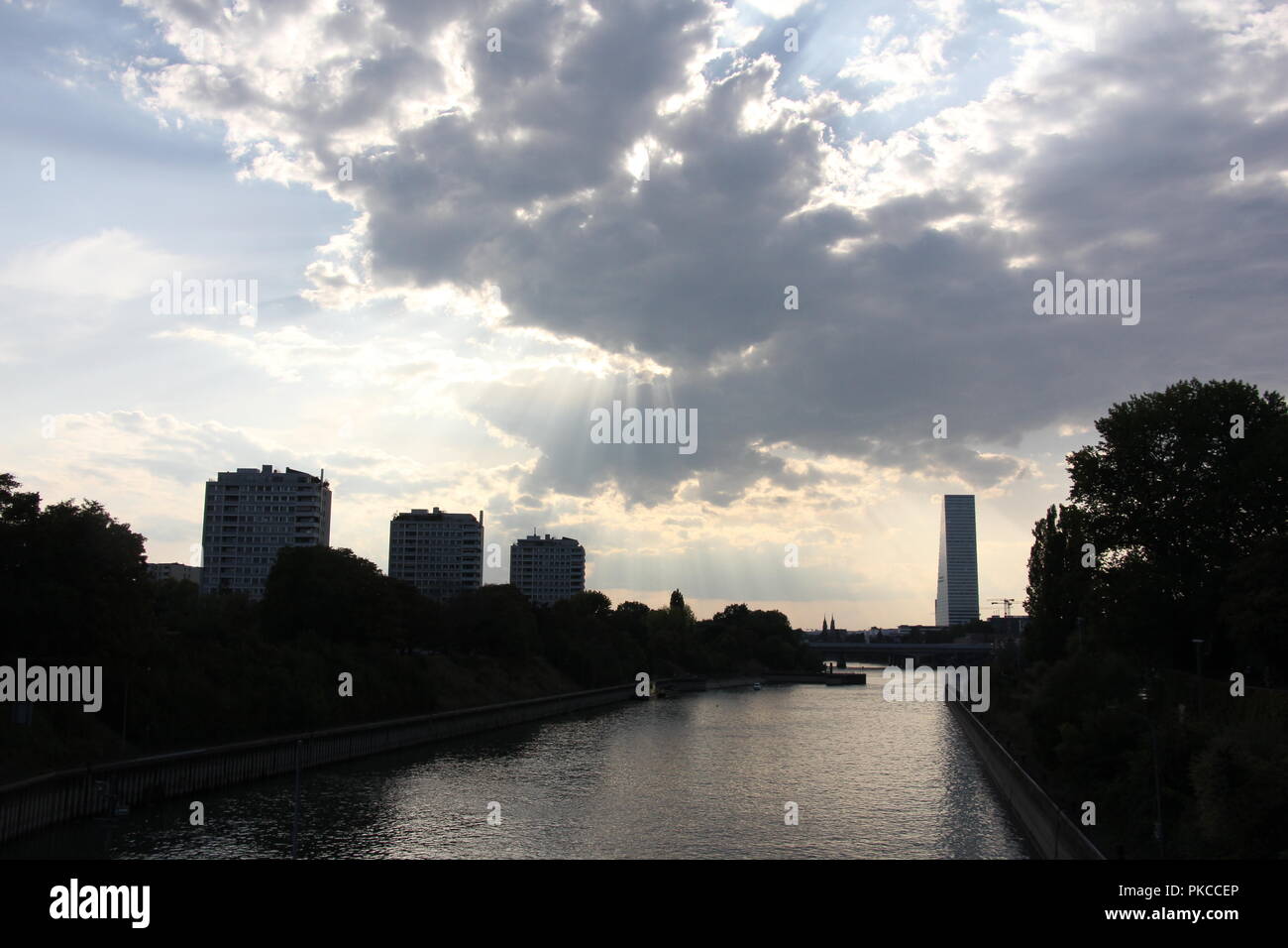 Basel, Switzerland. 12th Sep 2018. Dramatic sky over the Rhine river in ...