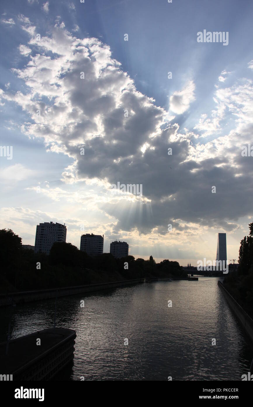 Basel, Switzerland. 12th Sep 2018. Dramatic sky over the Rhine river in ...