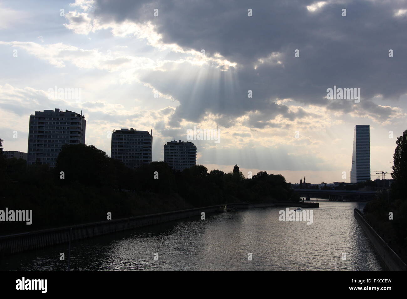 Basel, Switzerland. 12th Sep 2018. Dramatic sky over the Rhine river in ...