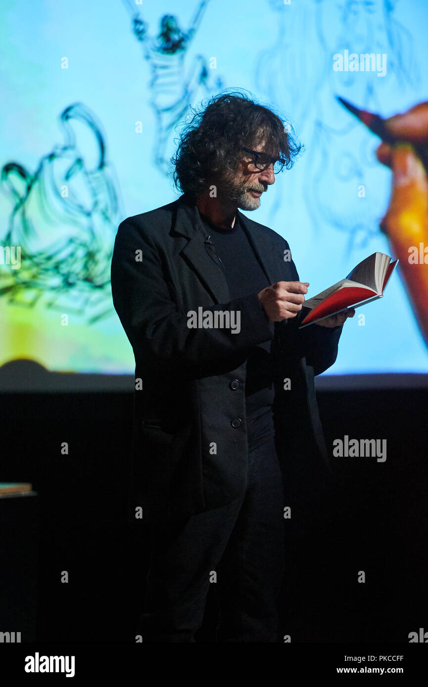 London, UK. 12th Sep 2018. Neil Gaiman and Chris Riddle at the newly ...