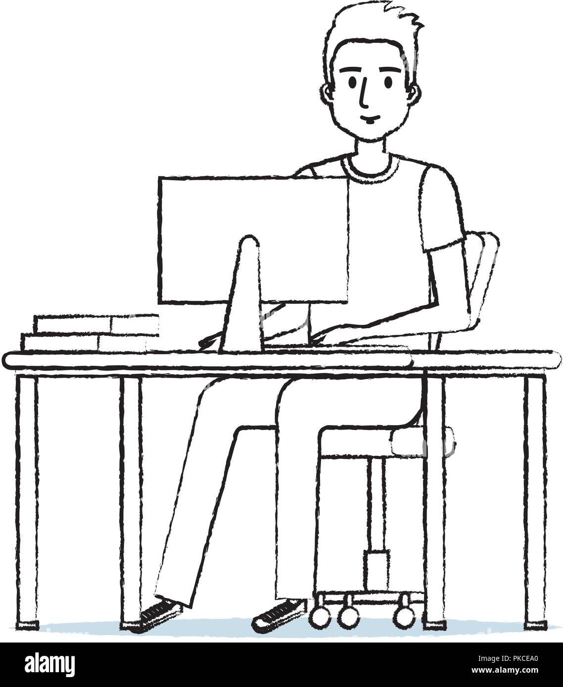 Young businessman using desktop Stock Vector Images - Alamy