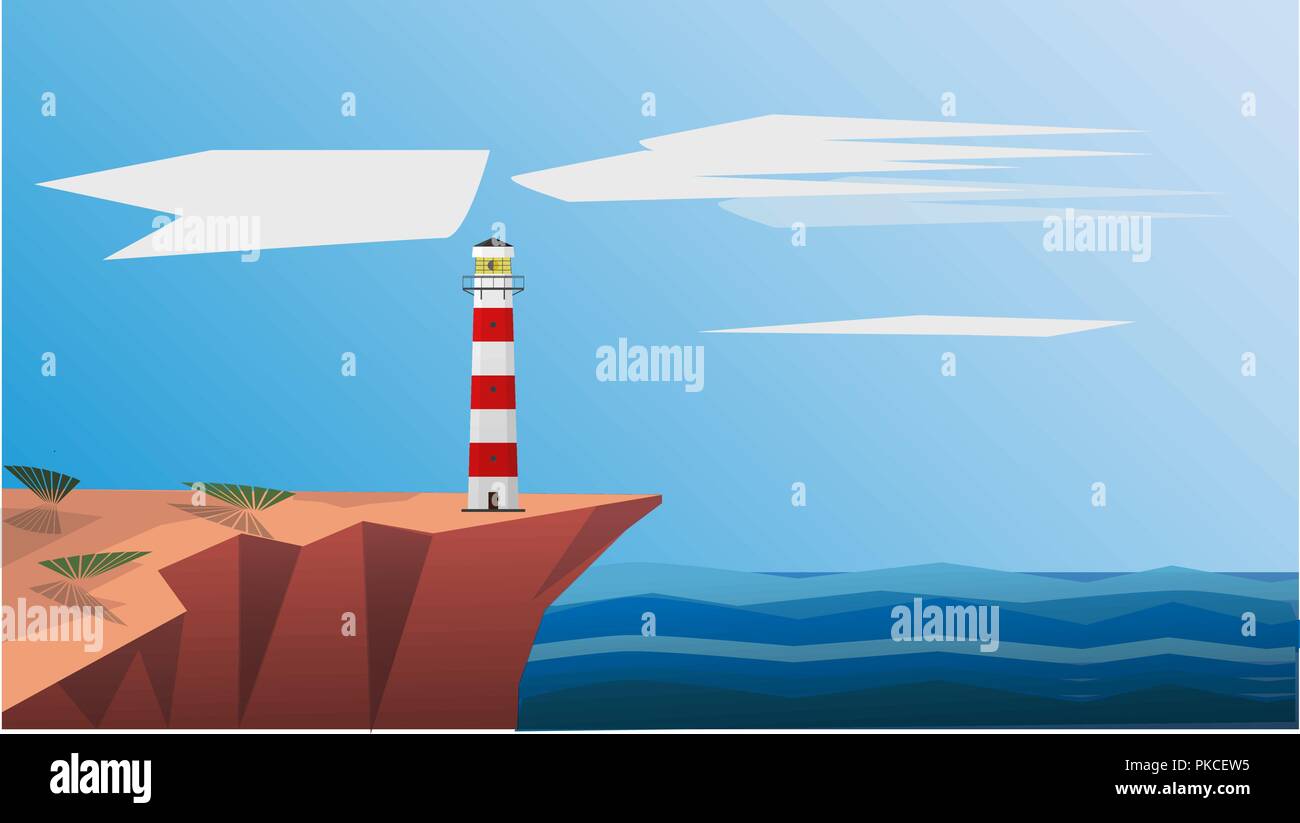Lighthouse on the Sea Vector Illustration. Lighthouse Background Stock ...
