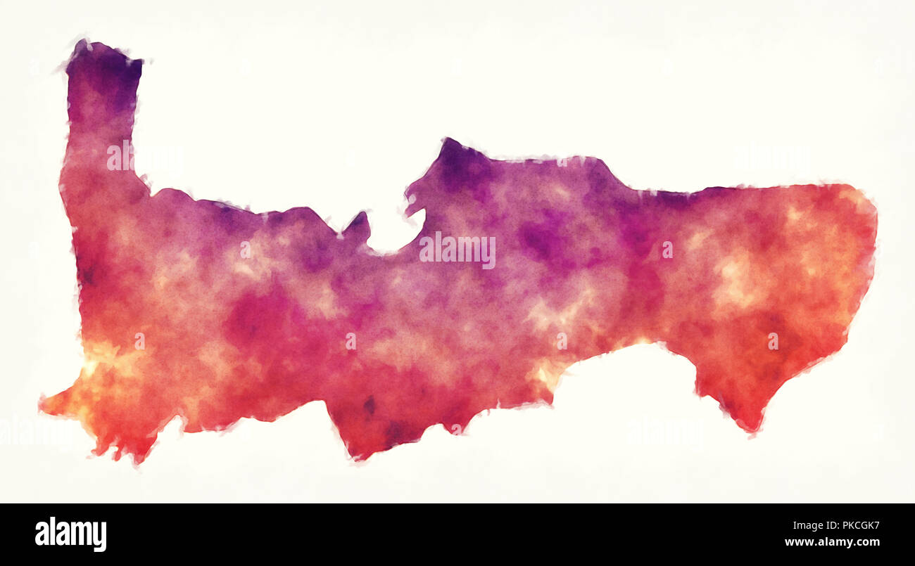 Hama governorate watercolor map of Syria in front of a white background ...