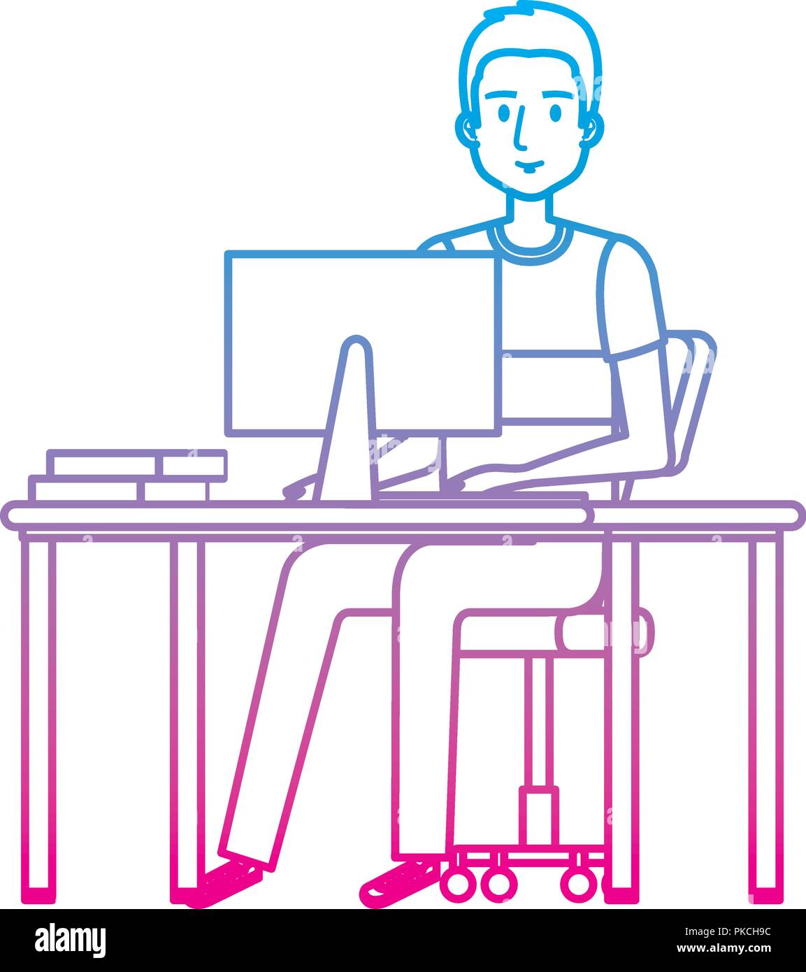 young man at desk with computer Stock Vector Image & Art - Alamy