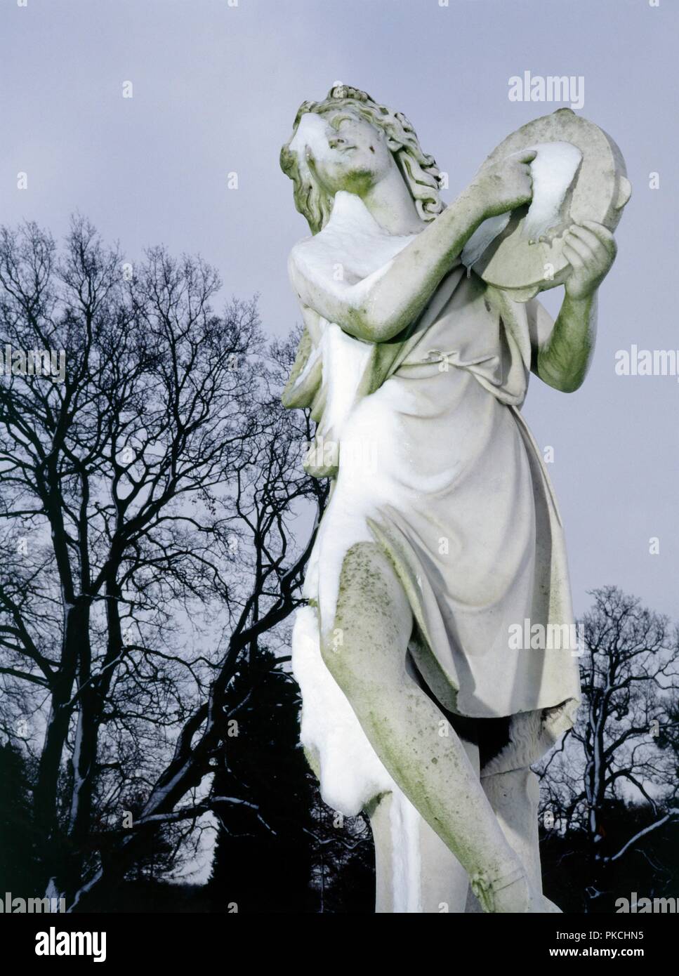 Snow covered statue at Wrest Park, Silsoe, Bedfordshire, 2010. Artist ...