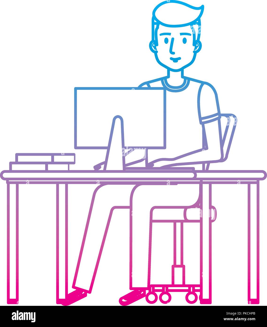 young man at desk with computer Stock Vector Image & Art - Alamy