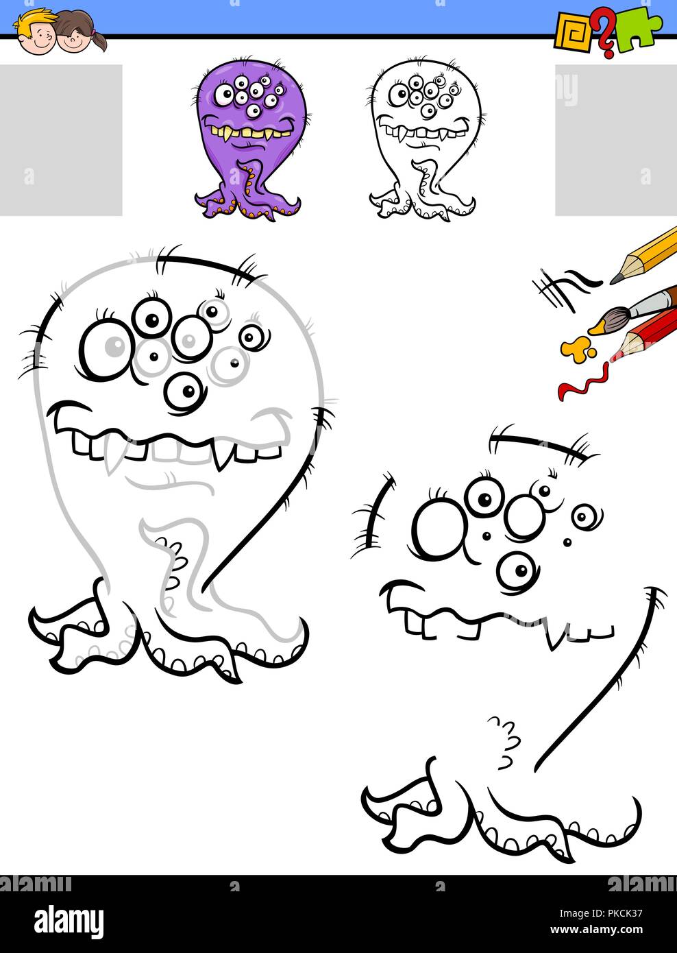 Cartoon Illustration of Drawing and Coloring Educational Activity for ...