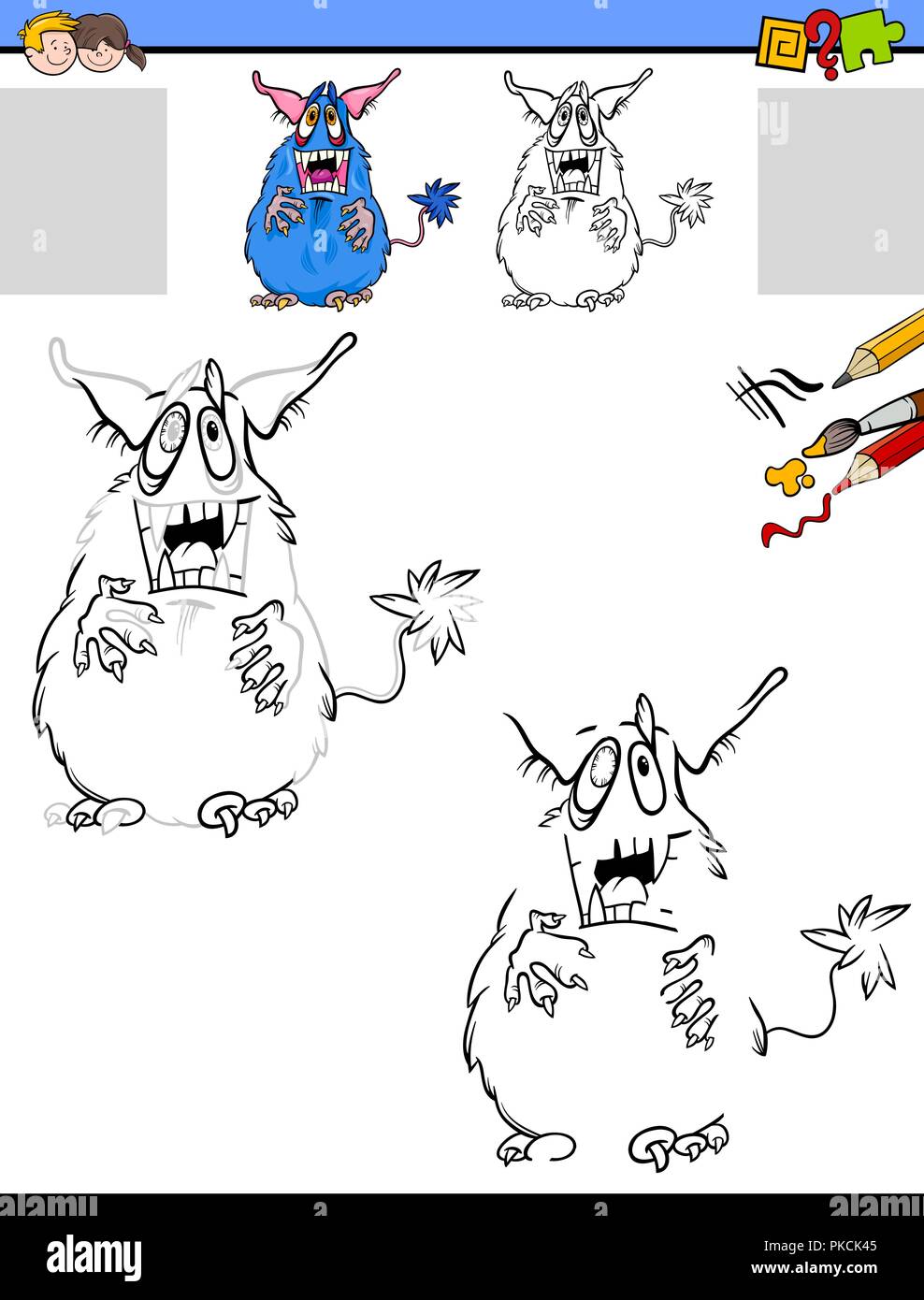 Cartoon Illustration of Drawing and Coloring Educational Activity for ...