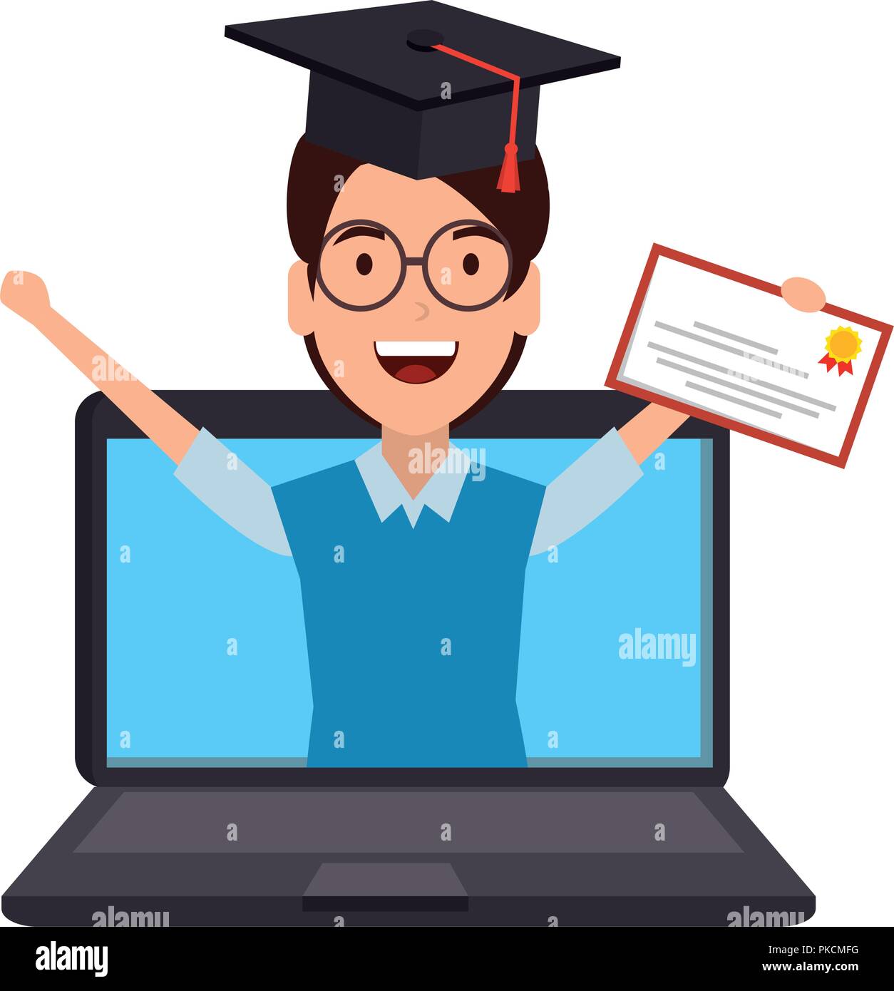laptop with man student and graduation diploma Stock Vector Image & Art ...