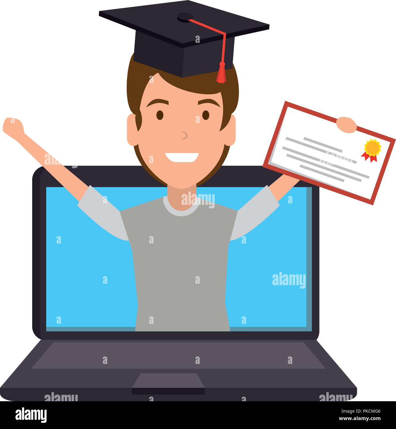 laptop with man student and graduation diploma Stock Vector Image & Art ...