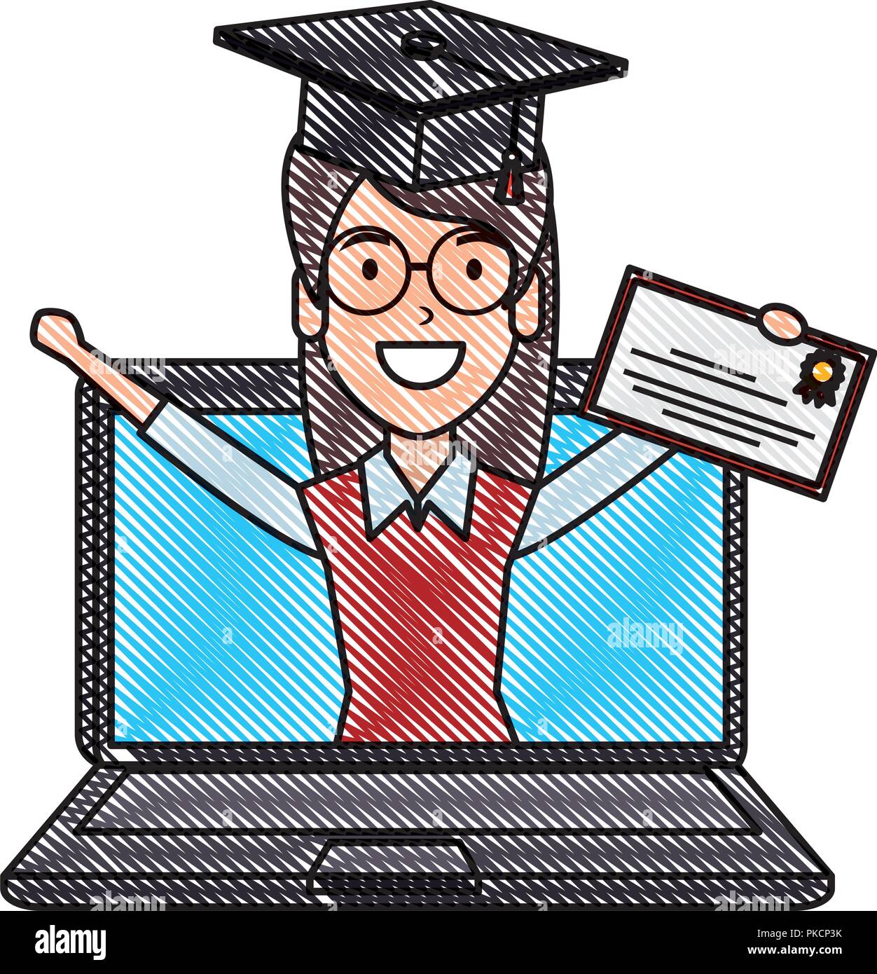 laptop with woman student and graduation diploma Stock Vector Image ...