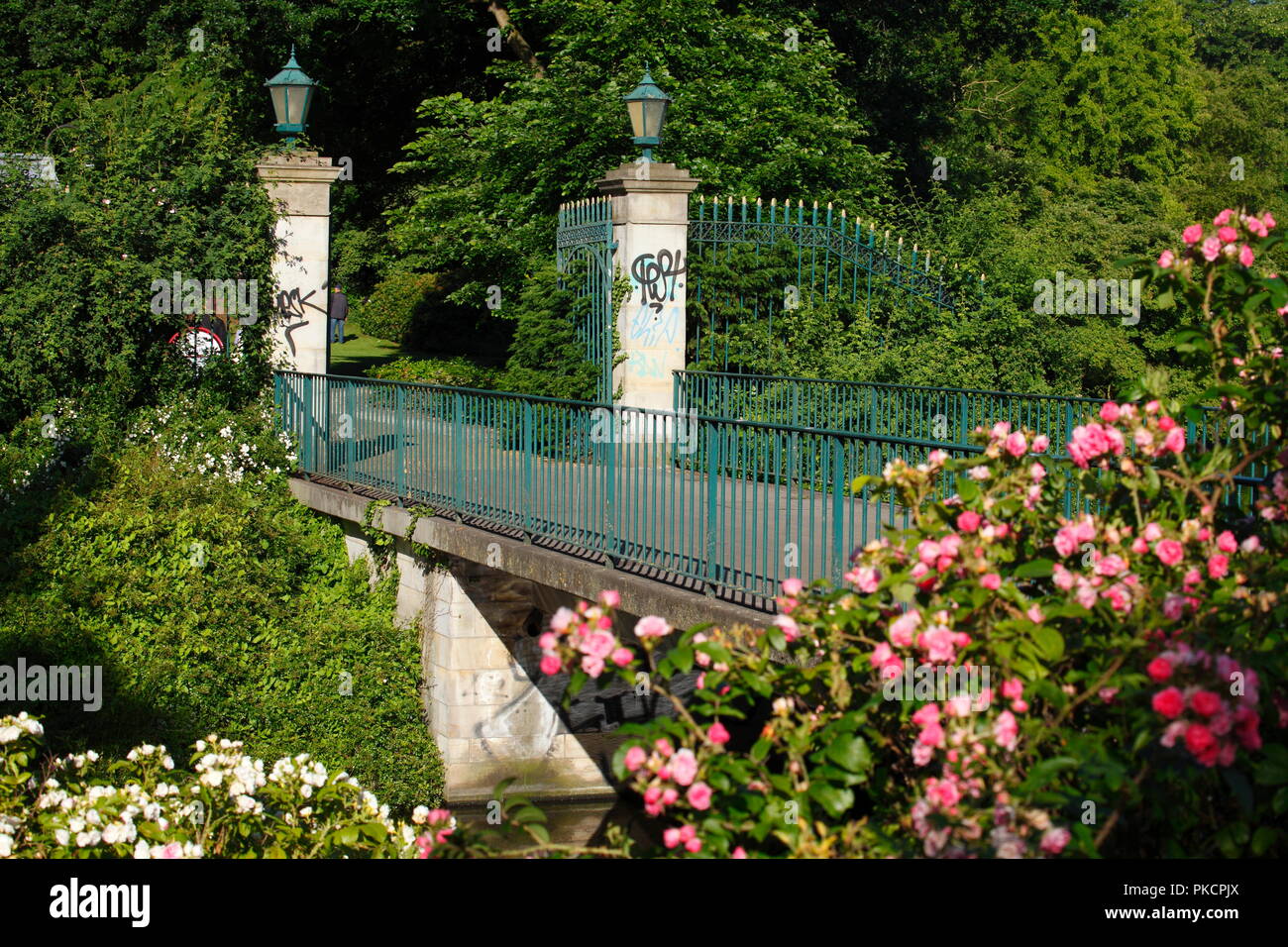 Historic pedestrian bridge in the Park Wallanlagen, Bremen, Germany ...