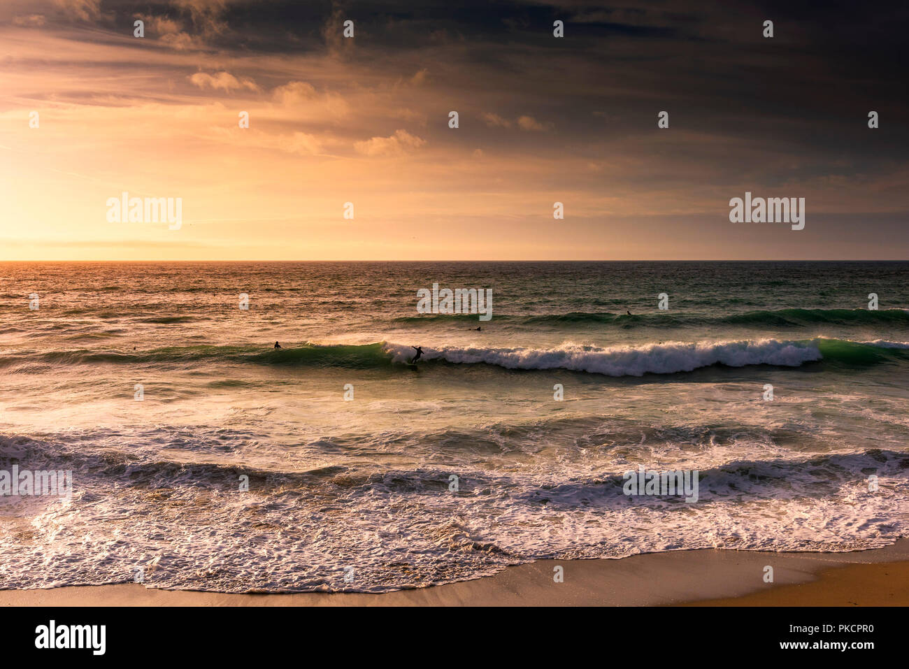 Sunset at Fistral Beach in Newquay Cornwall Stock Photo - Alamy