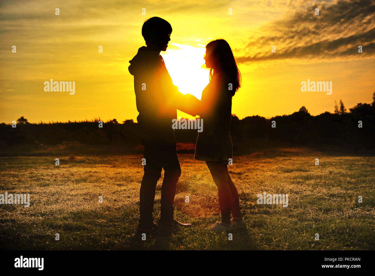 Rajburi,Thailand 3 Dec 2017,Couple enjoyto take backlit morning photo ...