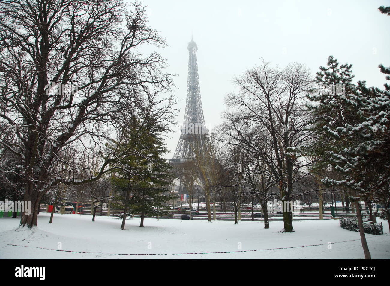Eiffel tower in the snowy Paris Stock Photo - Alamy