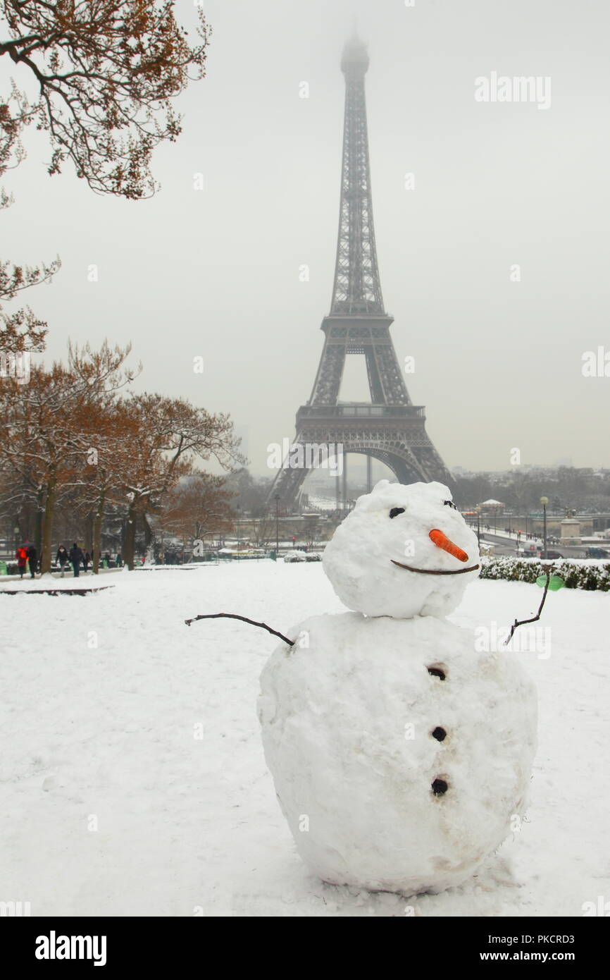 Eiffel tower in the snowy Paris Stock Photo - Alamy
